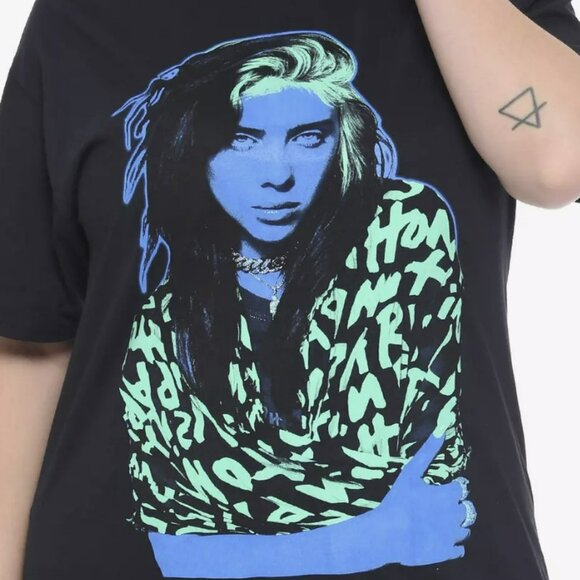 Hot Topic | Shirts & Tops | Billie Eilish Neon Portrait Girls Tshirt ...